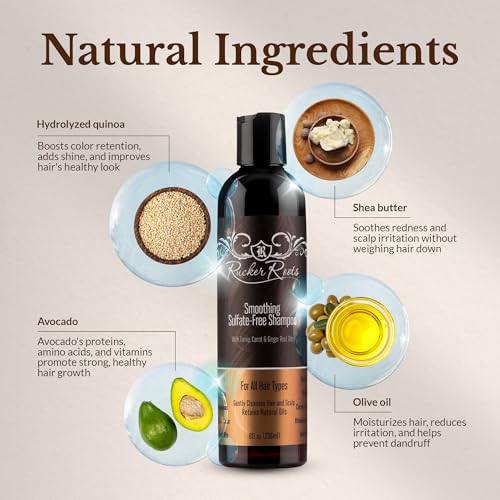 Rucker Roots Smoothing Sulfate Free Shampoo |Ginger, Turnip, Carrot Root Oils| For All Hair Types| Gentle Cleanser| Shea Butter| Argan Oil| Cocoa Seed Butter| Antioxidants
