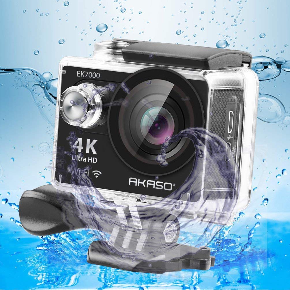 AKASO EK7000 4K Video WiFi Action Camera Ultra HD Waterproof DV Camcorder 12MP 170 Degree Wide Angle LCD (Black) with Wireless Remote Custom Case Memory Card Sports Camera Starter Kit