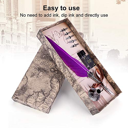 Feather Pen European Retro Feather Quill Alloy Pen Dip Nibs Calligraphy Writing Pen Gift Set for Couples, friends, colleagues, elders, teachers,etc ()
