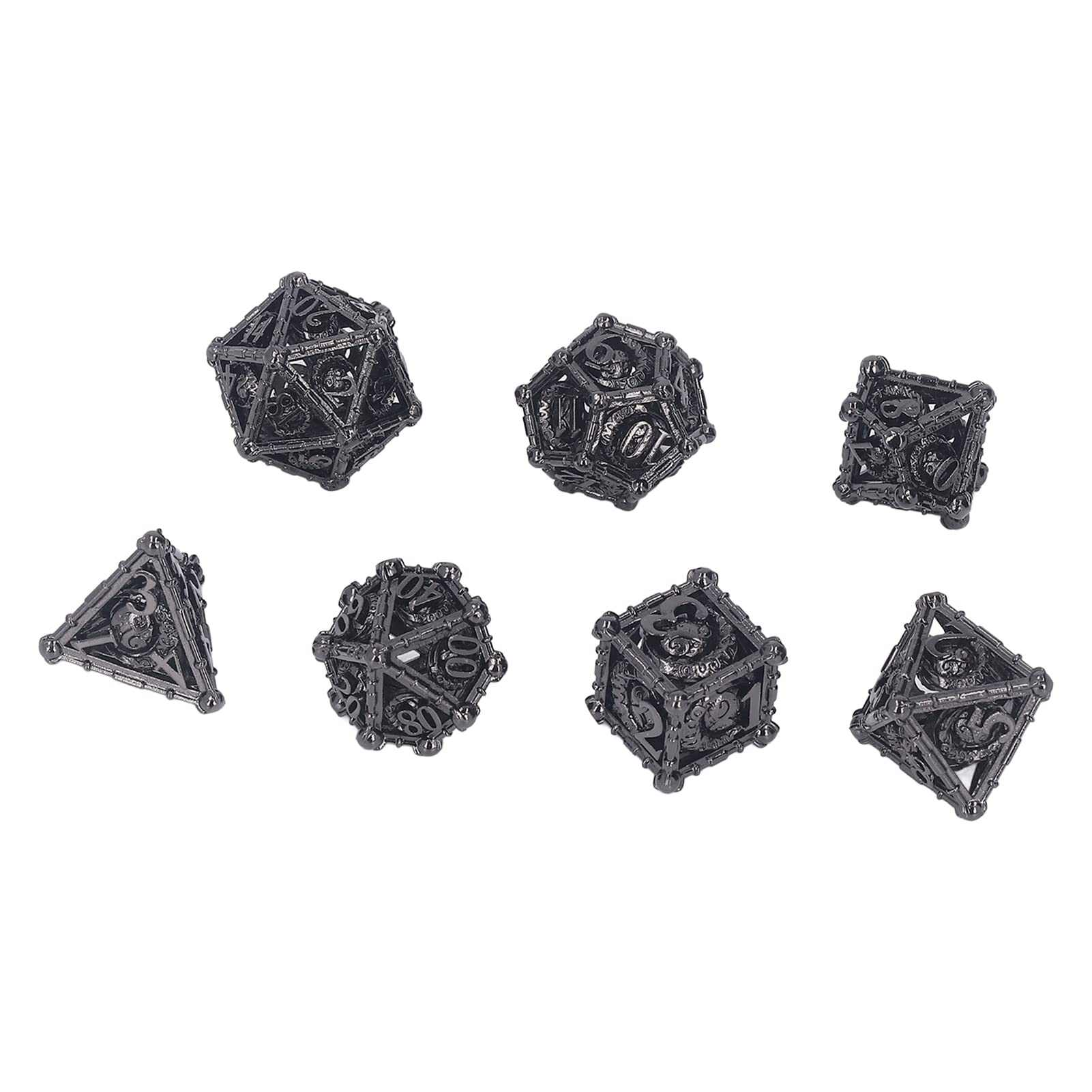 7pcs Hollow Polyhedral Dice Set, Hollow Design, Mellow Corner, Brass, Adult Christmas Party Board Game Dice Props for Role Playing Game