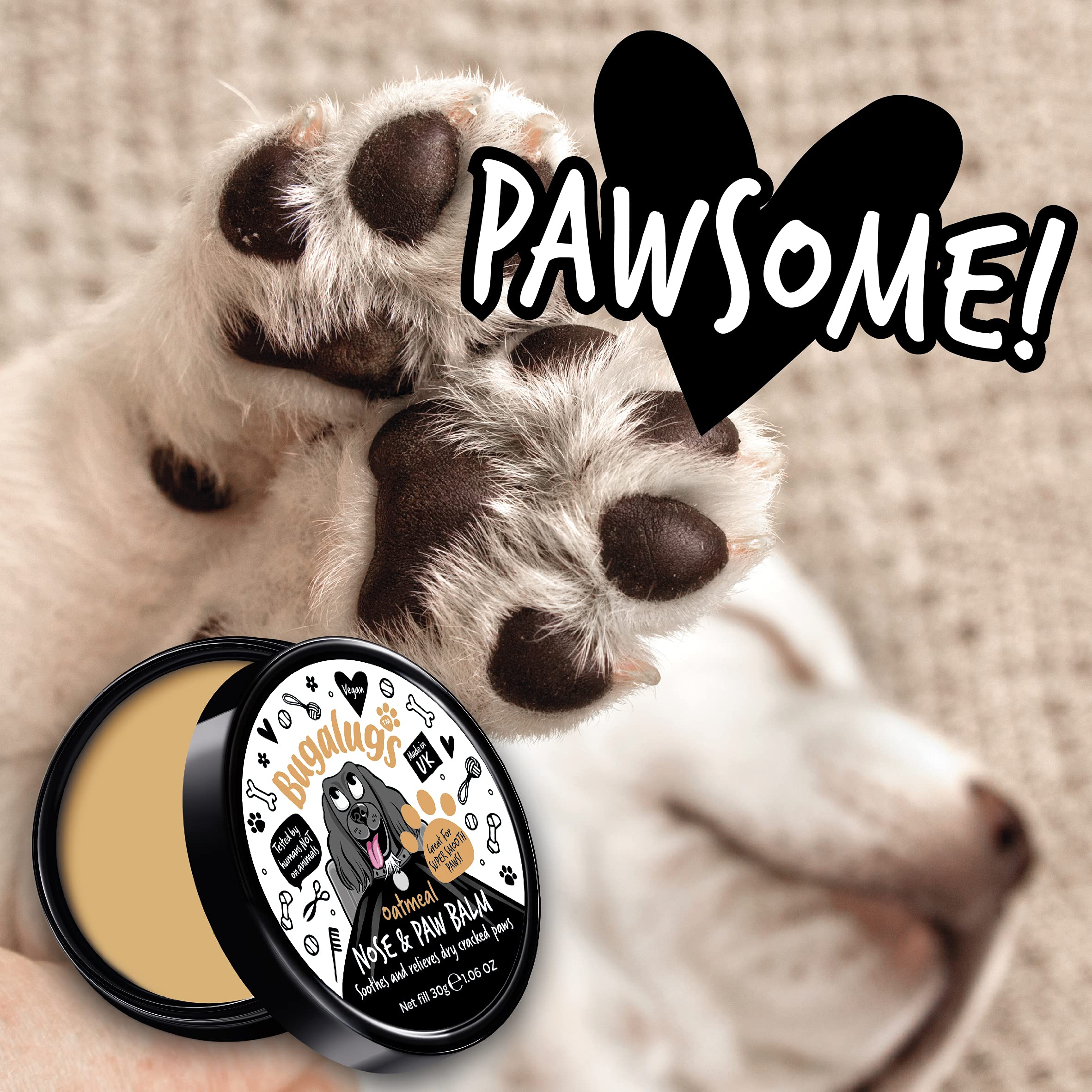 Bugalugs Dog Paw Pad Balm & Dog Nose Balm 30 g (1.06 oz) - Moisturizing Dog Paw Balm That Creates an Invisible Barrier That Protects and Heals Dry Cracked Paws - All-Natural Dog Paw Balm with Oatmeal