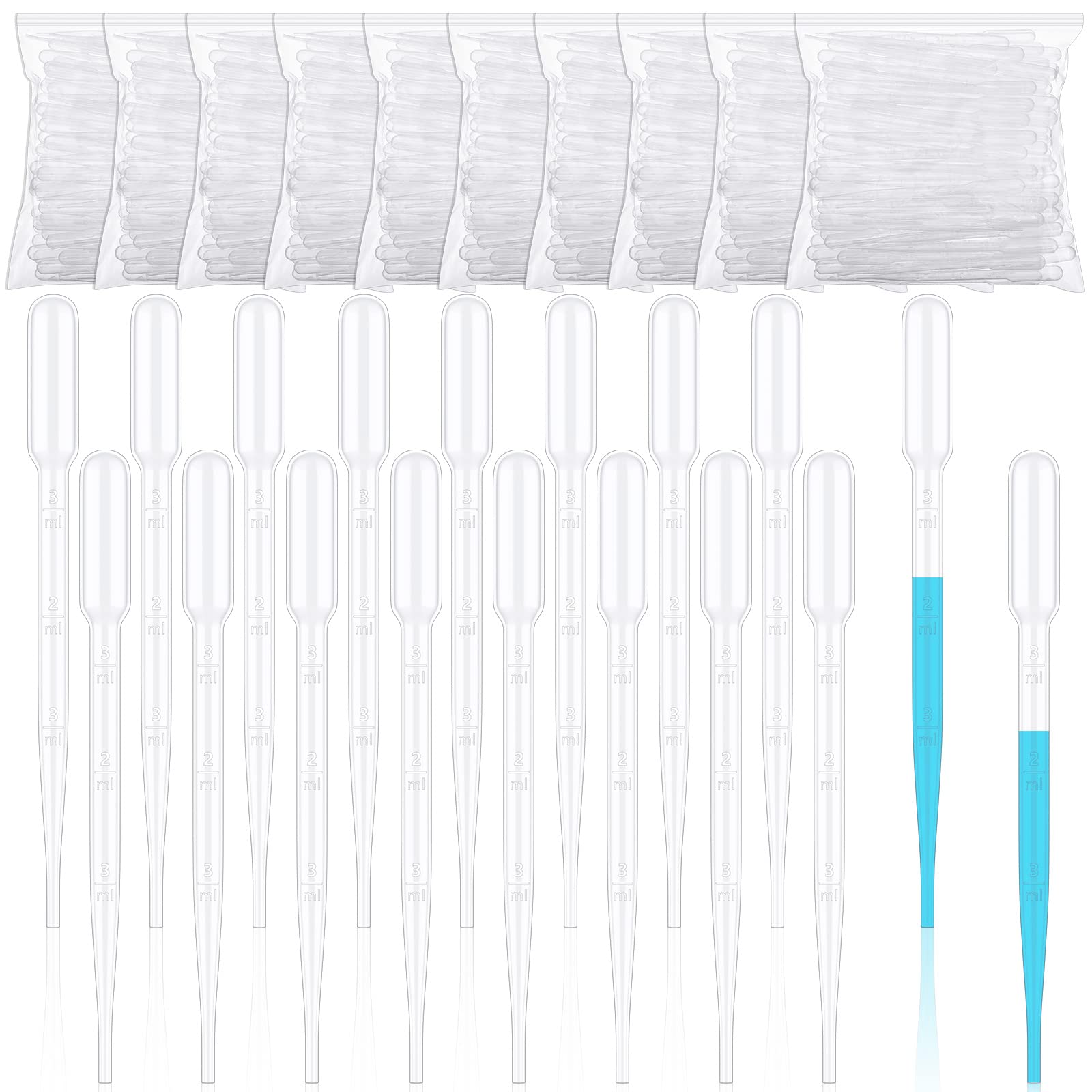Buryeah 1000 Pcs Plastic Pipettes Droppers 3ml Disposable Transfer Pipettes Eye Dropper Small Graduated Pipettes Dropper for Science Laboratory, DIY Art, Essential Oils Makeup