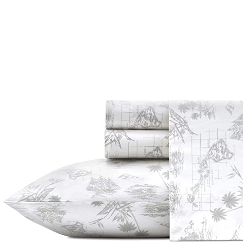 Tommy Bahama - Queen Sheets, Cotton Percale Bedding Set, Crisp & Cool, Stylish Home Decor (Vintage Map Grey, Queen)