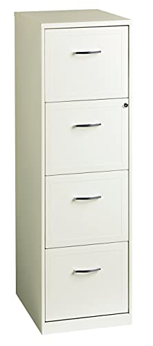 Space Solutions Deep 4 Drawer Vertical 18" Metal File Cabinet, Black, Pearl White