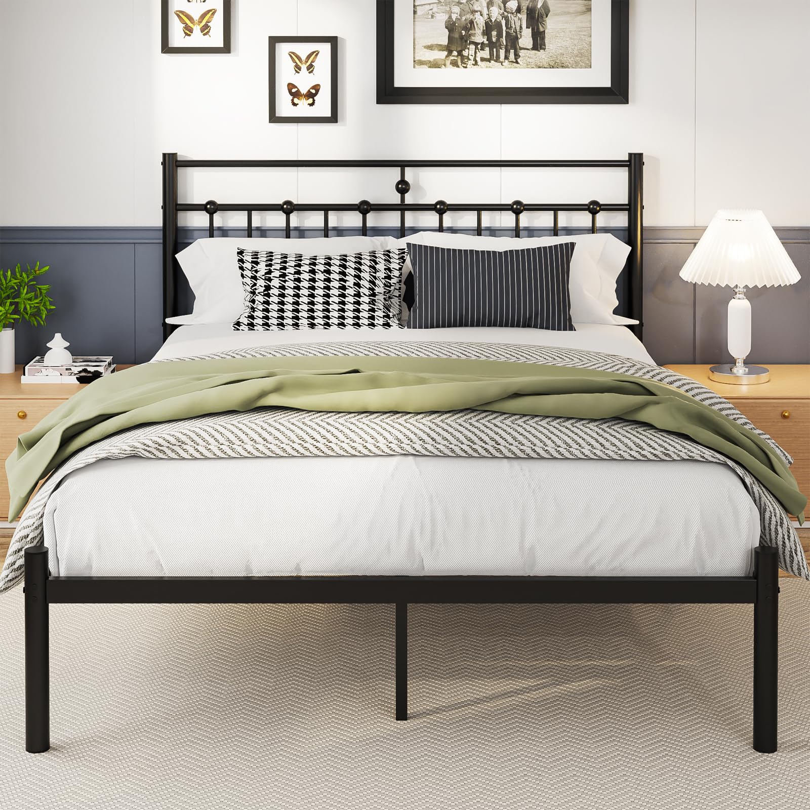 LECEVOCY Queen Bed Frame, Platform Queen Bed Frame with Headboard, Heavy Duty Metal Bed Frame No Box Spring Needed with Ample Storage Space and Easy Assembly Tool