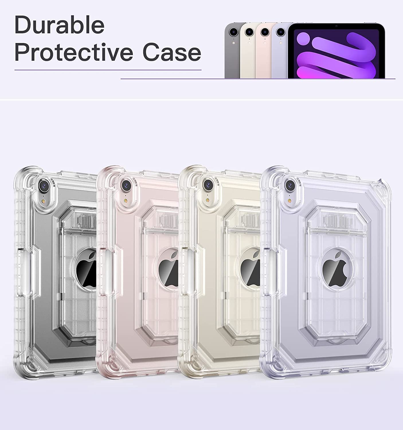 Cantis Clear Case for iPad Mini 6 8.3 inch 2021, [Built-in Screen Protector] & [Pencil Holder] Dual Layer Full-Body Shockproof Rugged Protective Case for iPad Mini 6th Generation, Clear