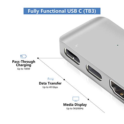 Purgo Mini USB C Hub Adapter Dongle for MacBook Air 2022-2018 and MacBook Pro 13 M2 2022-2016, MacBook Air USB Adapter with 4K HDMI, 100W PD, 40Gbps TB3 5K@60Hz, USB-C and 2 USB 3.0