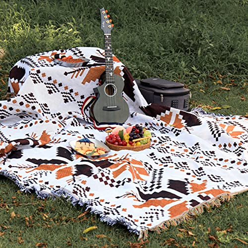 cadoca Boho Throw Blankets Knitted Tassel Blankets with Native American Decor Patterns, Bohemian Southwest Aztec Design for Sofa Chair Couch Outdoor Travel Camping Beach Bed Throws (Color1)