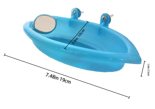 Clpoawc Bird Bath for Cage with Mirror,Bird Baths Tub Parakeet Fountain,Bird Large Parrot,Portable Accessories Small Lovebird Finch Budgie Canary Blue