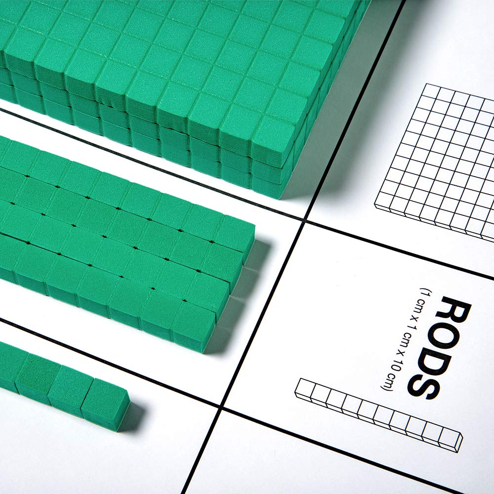 hand2mind Green Foam Base Ten Blocks Complete Set, Place Value Blocks, Counting Cubes for Kids Math, Base Ten Blocks Classroom Set, Math Blocks Kindergarten, Base 10 Math Manipulatives (Set of 644)
