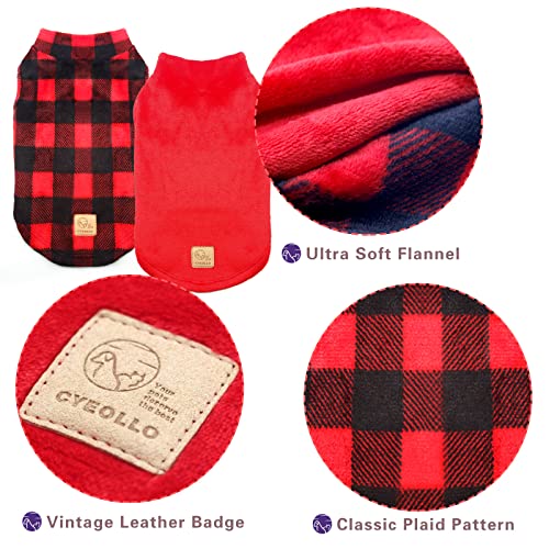 cyeollo 2 Pack Dog Sweater Jacket Flannel Dog Vest Buffalo Plaid Sweatshirt Cold Weather Coats Warm Dog Clothes Dog Sweaters for Small Dogs Apparel