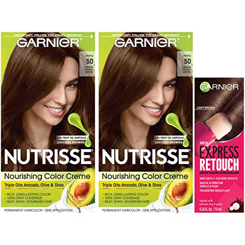 Garnier Nutrisse and Express Retouch Kit, Medium Natural Brown, Light Brown, 3 count