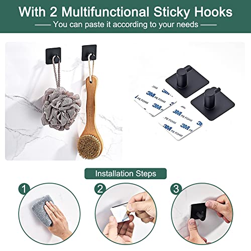 EAPC Towel Racks for Bathroom, Wall Mounted Bath Towel Rack, Adhesive & Drilling Towel Storage with 2 Towel Hooks, Stainless Steel Bathroom Organization Shelf for Washcloths Hand or Bath Towels