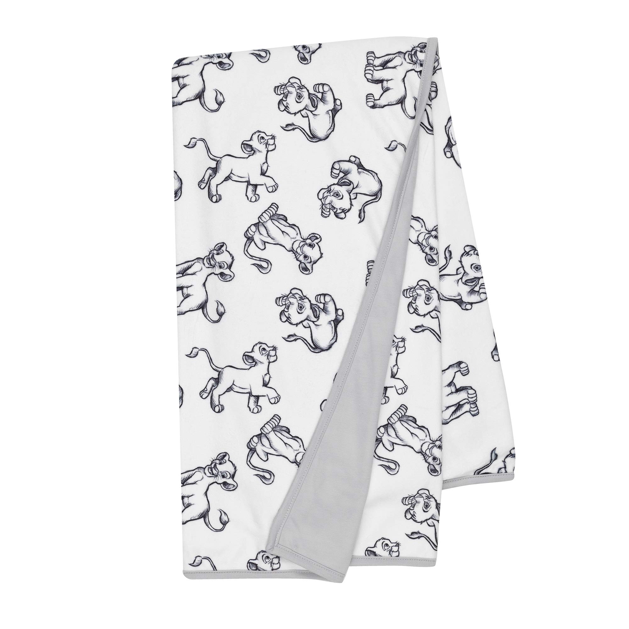 Lambs & Ivy Disney Baby The Lion King Baby Blanket - White/Gray Minky/Jersey