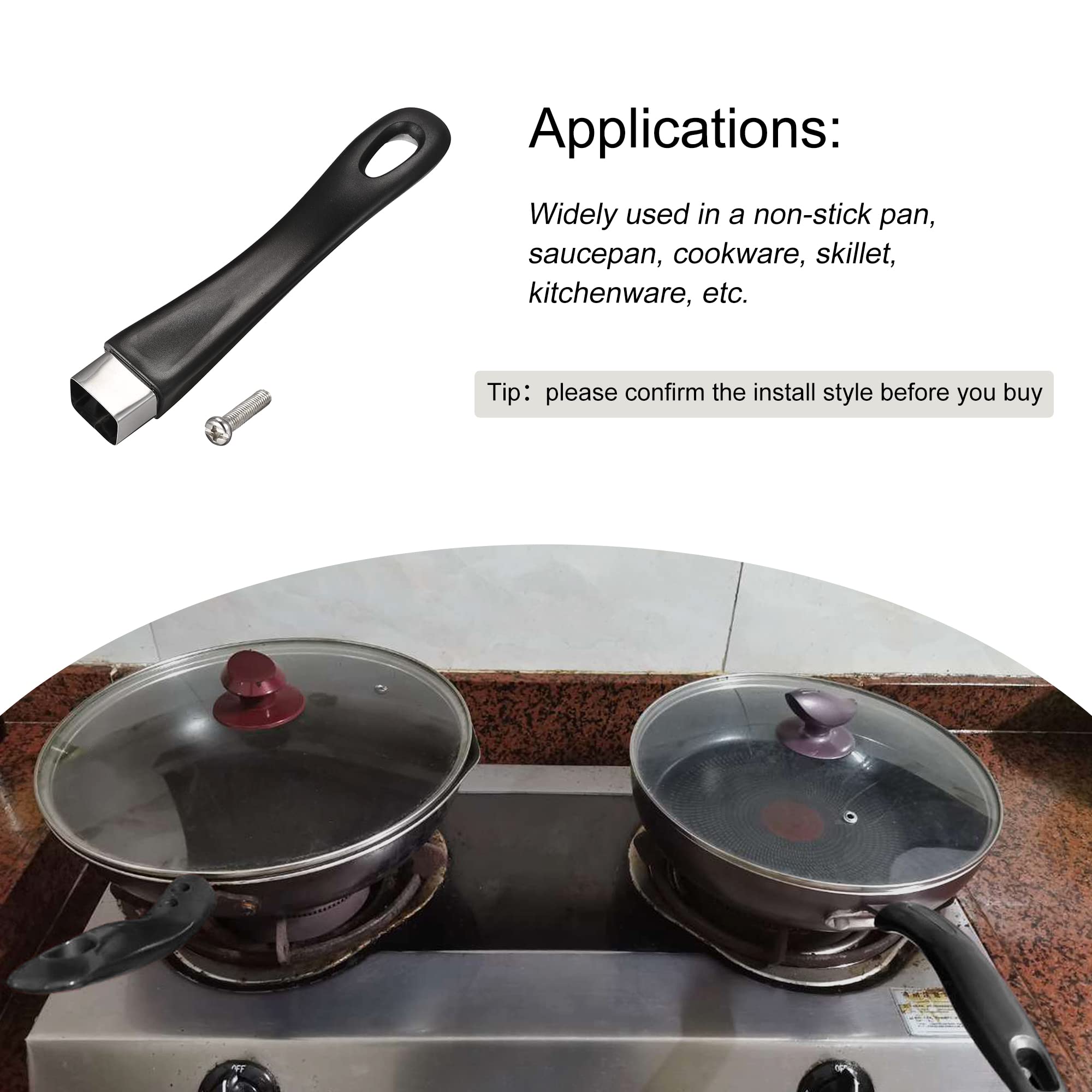 MECCANIXITY Pan Replacement Handle Black 183mm/7.2inch with Screw Nonstick Saucepan Cookware Skillet Stainless Steel Handle