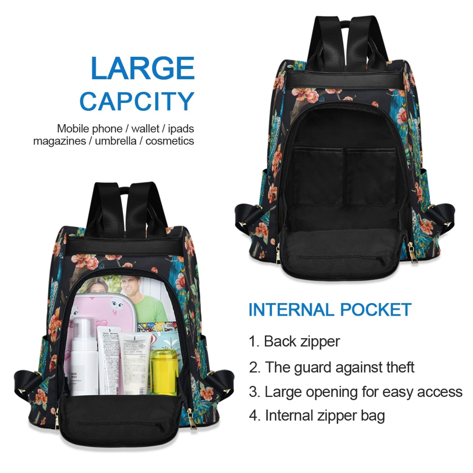 ALAZA Watercolor Raster Peacock Backpack Purse for Women Anti Theft Fashion Back Pack Shoulder Bag