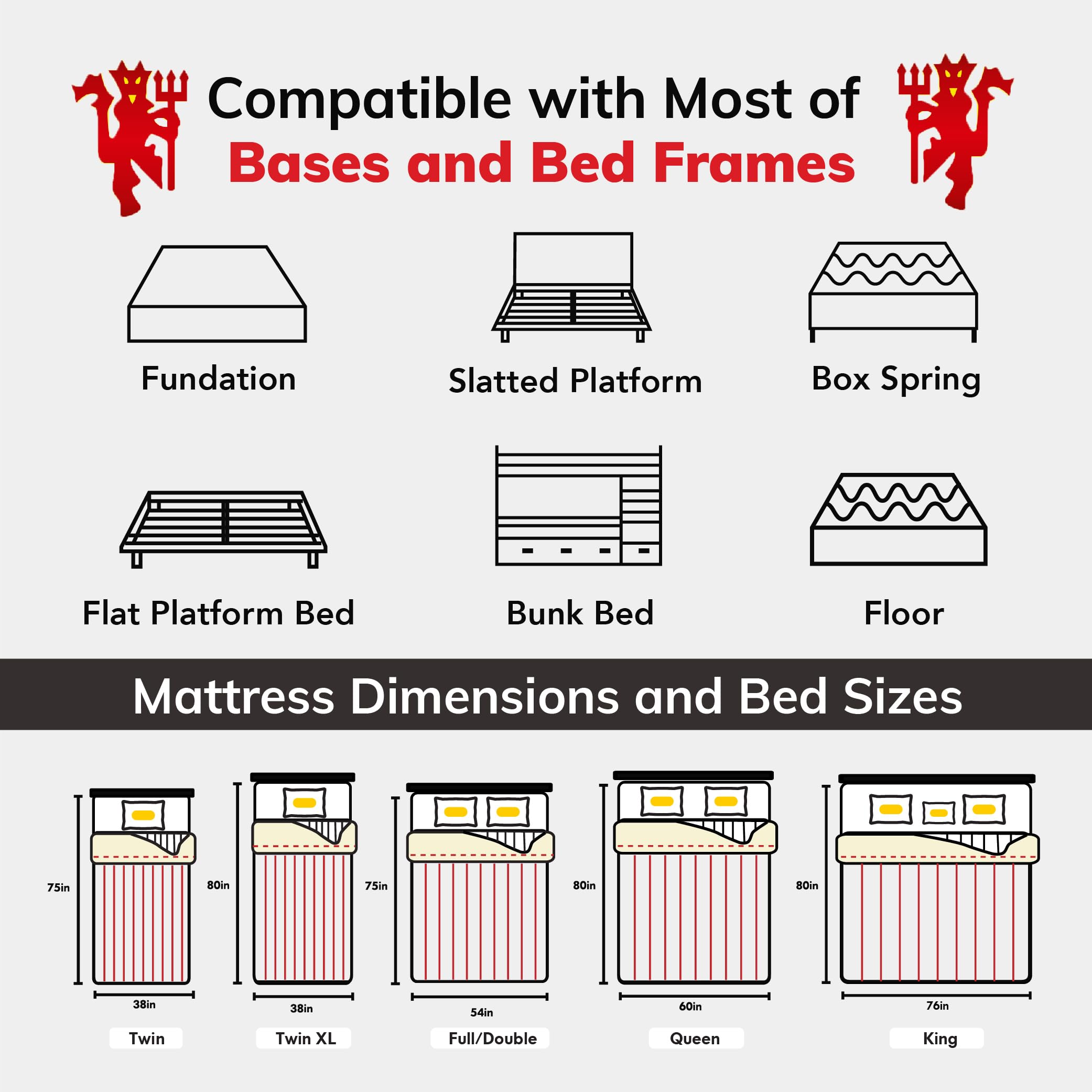 MLILY Twin XL Mattress, Manchester United 12 Inch Memory Foam Mattress, Cool Sleep & Pressure Relief, Made in USA, White