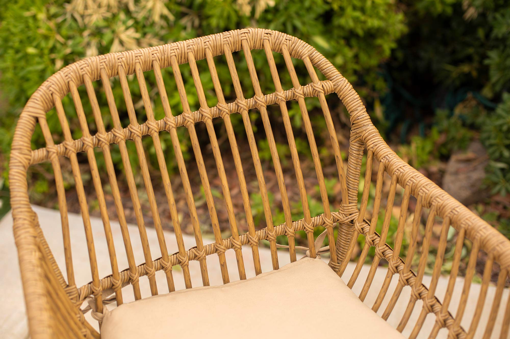 Barton 3pcs Outdoor Bistro Chat Set Patio Conversation Wicker Chairs Glass Table with Seat Cushions, Beige