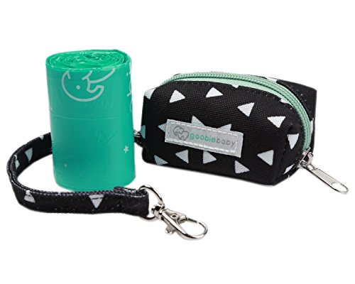 Goobie Baby Diaper Bag Dispenser, Includes Roll of Unscented Disposable Refill Bags | Waste Bag Holder for Stroller (Black Triangle Dispenser + 1 Roll)