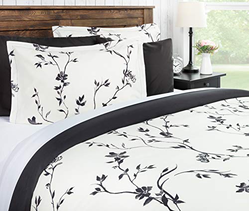 Chanasya Floral Duvet Cover Set - Duvet Cover (104” x 90”) & 2 Pillow Shams (20” x 36”) - 3-Piece Set, King Size, Black