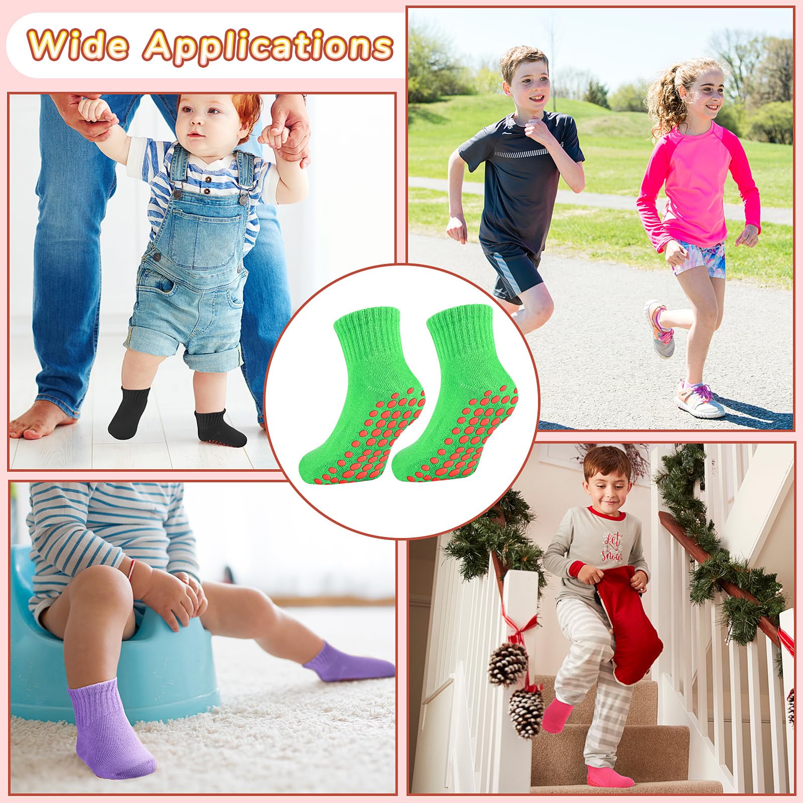 7 Pairs Kids Non Slip Socks Anti Skid Mid Calf Socks for Toddler Boys Girls (S)