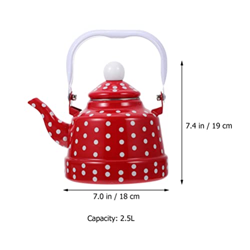 CALLARON Grandma Gifts Porcelain Enameled Teakettle Vintage Enamel Tea Kettle Teapot 2.5L Polka Dot Coffee Kettle Water Boiling Kettle with Cool Touch Handle for Stovetop Red Tea Infuser