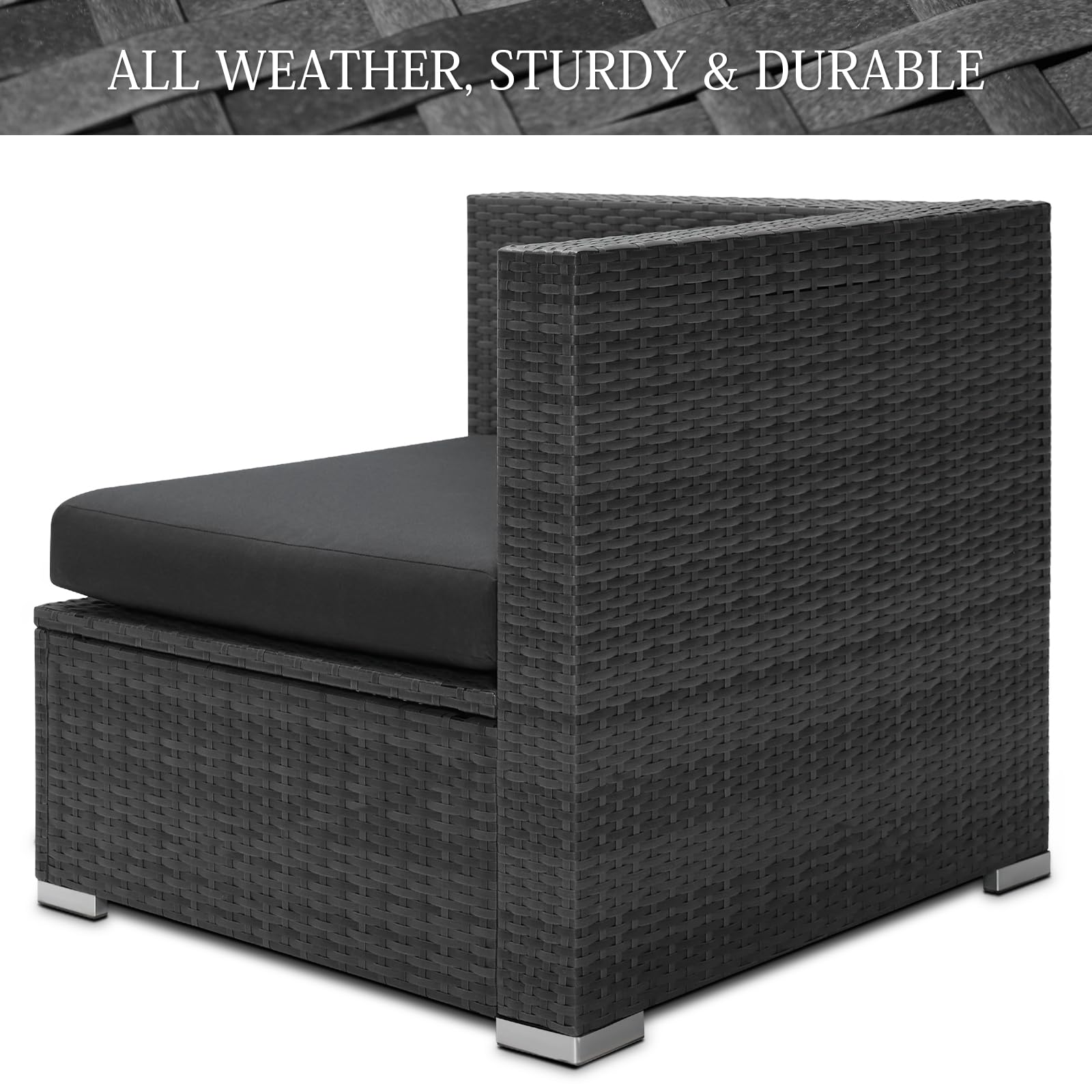 BULEXYARD 1 Piece PE Rattan Patio Furniture Corner Sofa with Thick Cushions Outdoor Wicker Seating for Backyard, Deck, Garden, Balcony (Dark Grey)