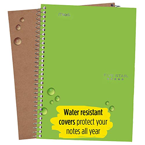 Five Star Spiral Notebook, 2 Subject, College Ruled Paper, 100 sheets, 9-1/2" x 6", Lime (72134)