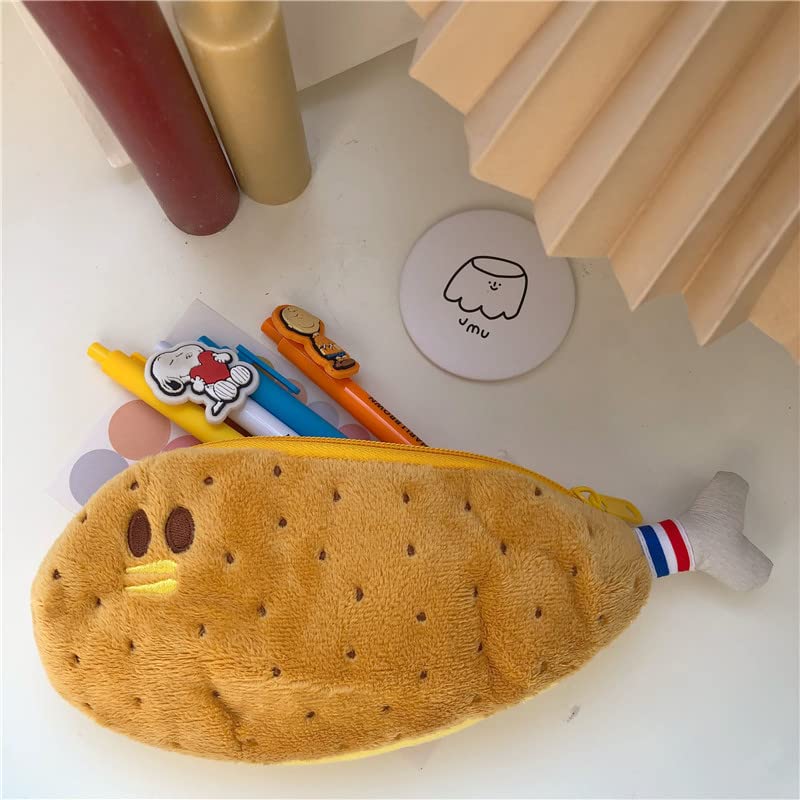 HSYHERE Creative Cute Novelty Funny Face Simulation Food Fruit Chicken Leg Yellow Banana Character Soft Stuffed Surface Clothes Zipper Pencil Box Pencil Case Pencil Holder Pouch Pen Bag -Chicken Leg