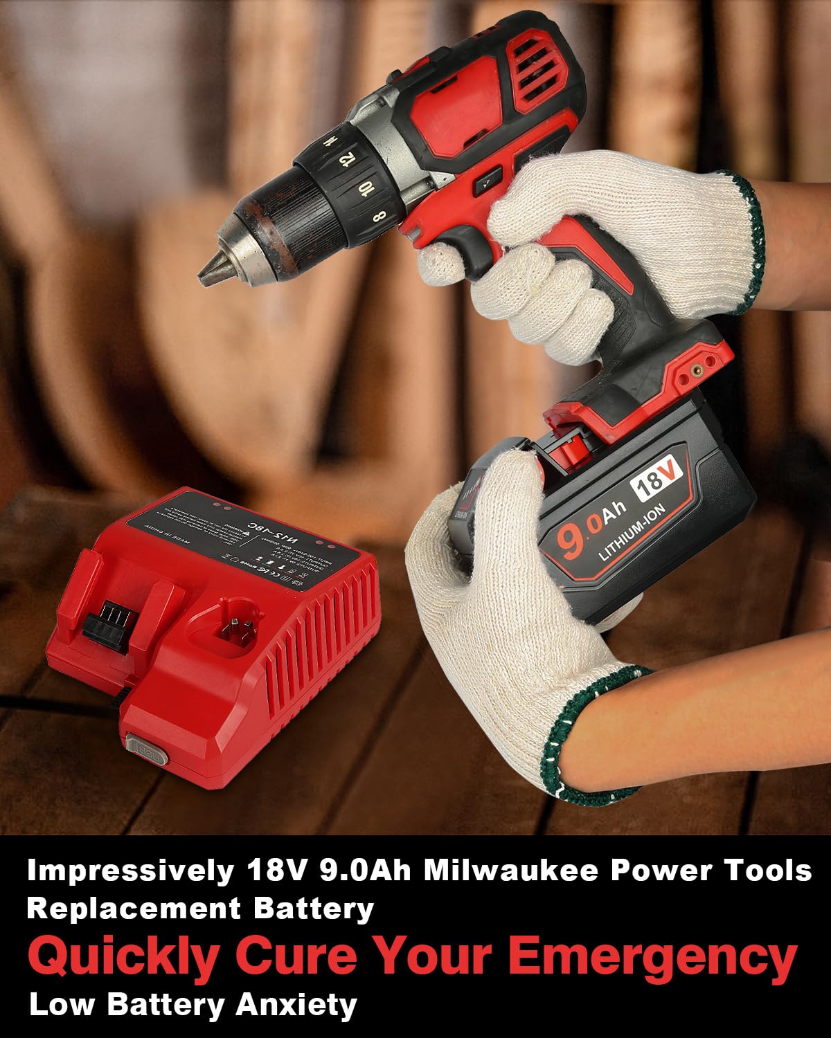 Aoasur 9.0Ah 2Pack M-18 18V Lithium Battery Replacement for Milwaukee M-18 Battery