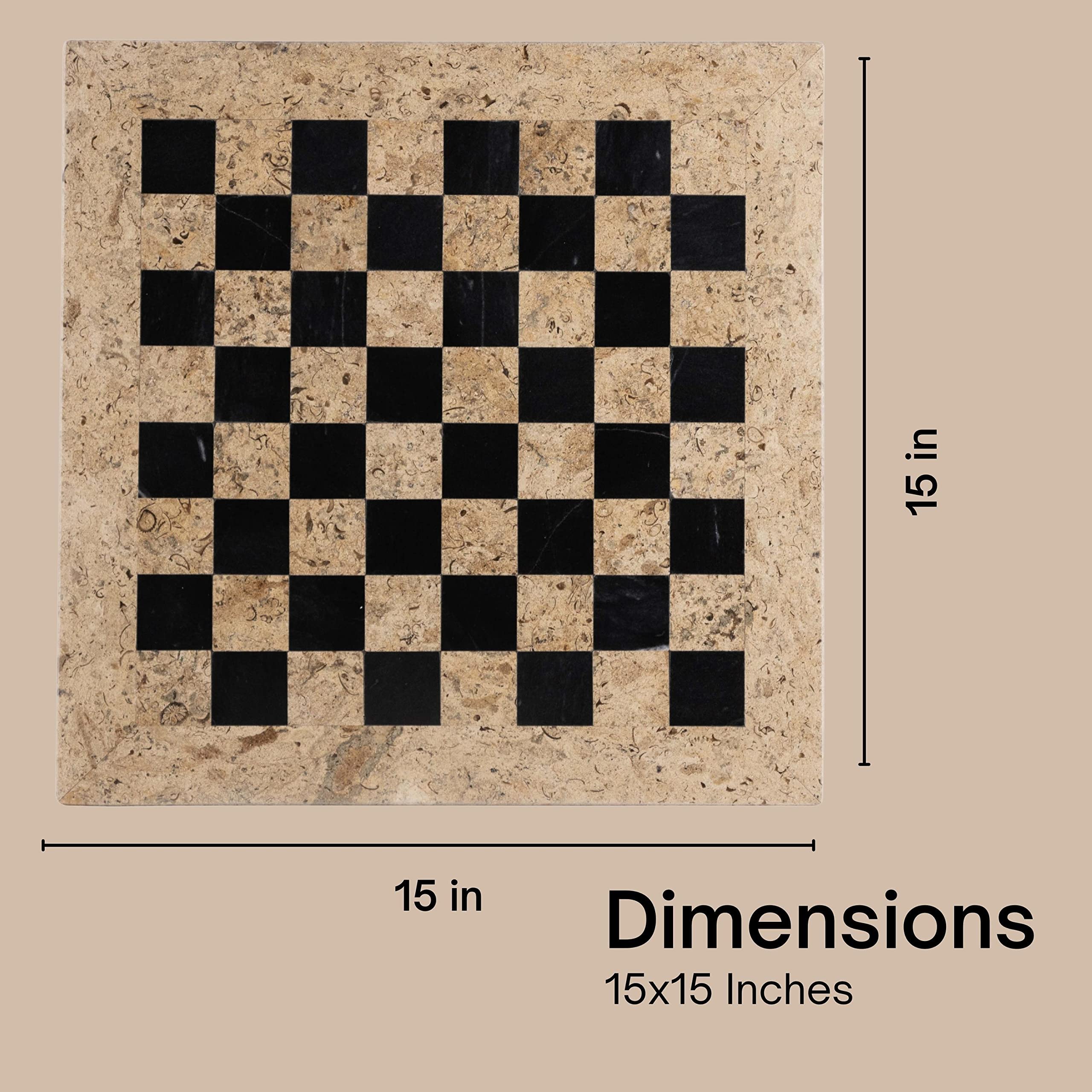 Handmade Marble Chess Set -15x15 Inches- Full Handcrafted Chess Board and Pieces -Fossil Black