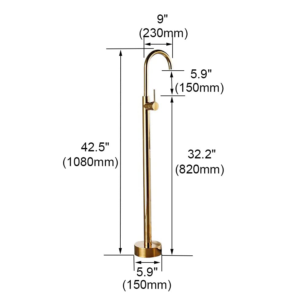 Akitbahome Freestanding Bathtub Faucet Tub Filler Faucet in Plating Gold,Floor Mount Single Handle Bathroom Shower