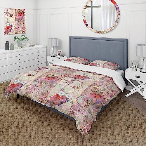DESIGN ART Designart 'Red and White Orchids with Grunge Flowers' Traditional Duvet Cover Set Twin