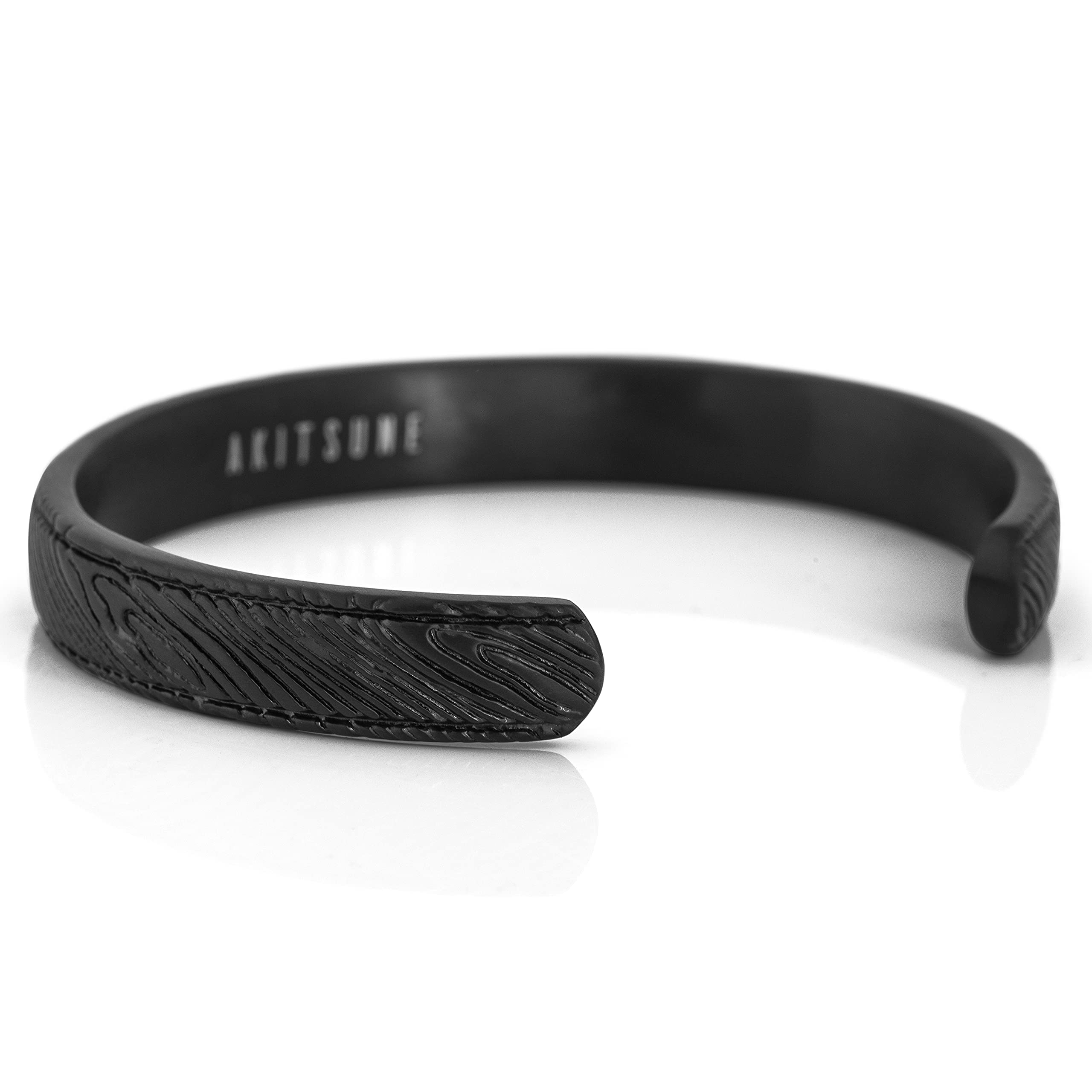 Akitsune Orbis Bangle | Damascus Antique Arm Jewelry Women Mens Stainless Steel Bracelet Rustic - Black 60mm