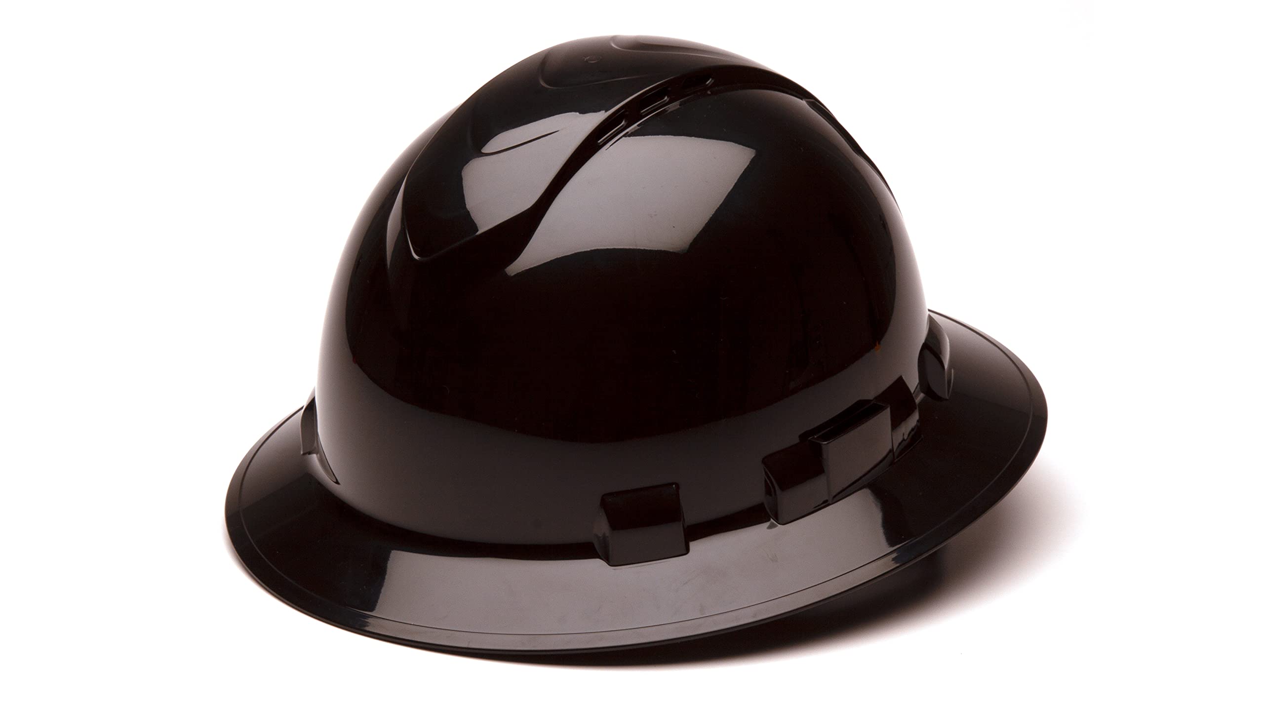 Pyramex Safety Ridgeline Full Brim Hard Hat, Vented, 4 Point Ratchet Suspension, Black, Medium