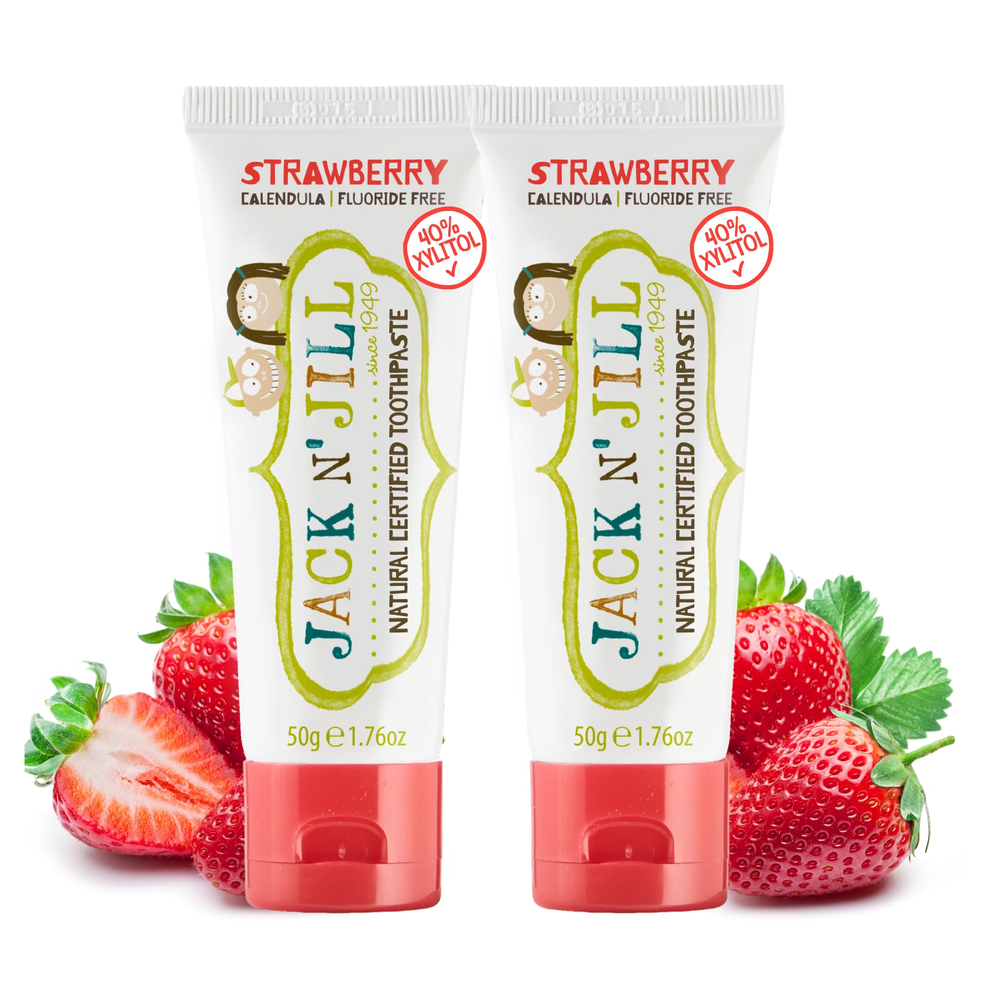 Jack N' Jill Natural Toddler Toothpaste for Baby, Kids and Infants 6 Months & Up, Fluoride Free Training Toothpaste for Toddlers 1-3 (1.76 Fl Oz (Pack of 2), Strawberry)
