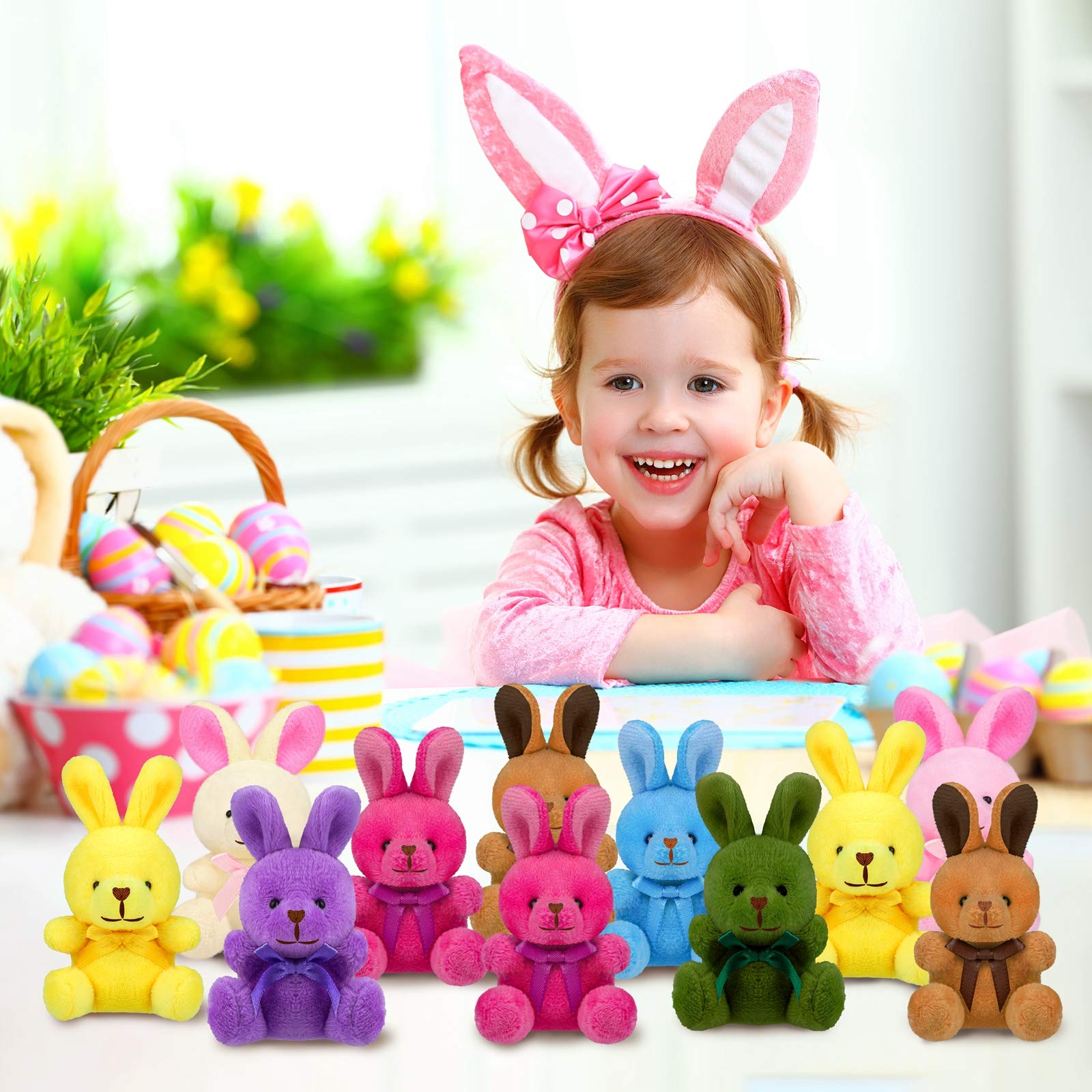 Elcoho 16 Pack Easter Plush Bunnies Stuffers Bunny Plush Bunny Animals Easter Baskets Filler Easter Party Favor