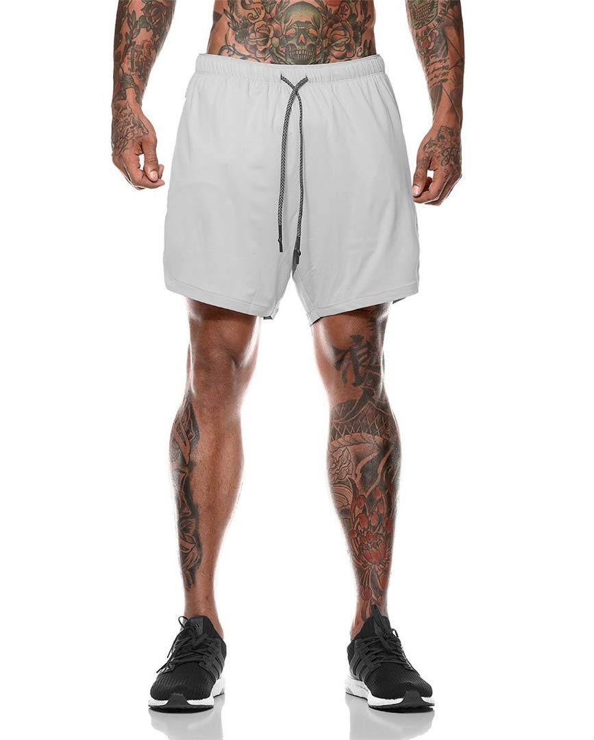 Akk Men's 2 in 1 Running Workout Training Yoga Gym Sport Zipper Phone Pockets Shorts, B Black, XX-Large