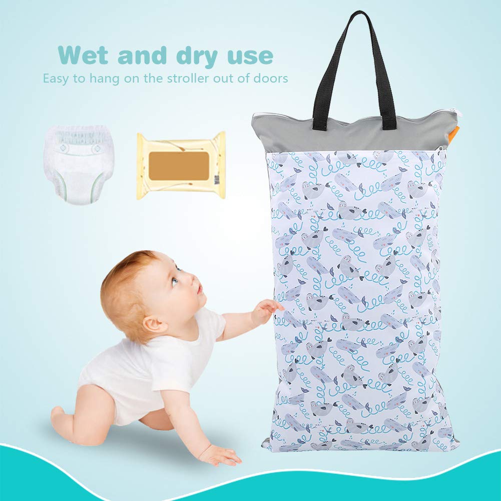 Zerodis Wet Dry Cloth Diaper Bags, Double Zippers and Double Pockets Large Hanging Reusable Wet Pail Bag for Beach Pool Gym Wet Dirty Clothes