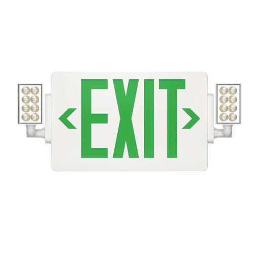 Spectsun 1 Pack Exit Signs with Emergency Lights,120-277VAC -LED Combo Emergency Light with Backup Battery-Double Face UL Listed Green Letter Exit Sign Lighting-Hard Wired-Fire Resistant