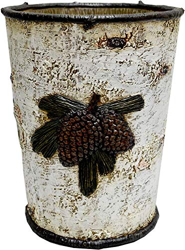 HiEnd Accents Birch Pinecone Rustic Lodge Bathroom Wastebasket