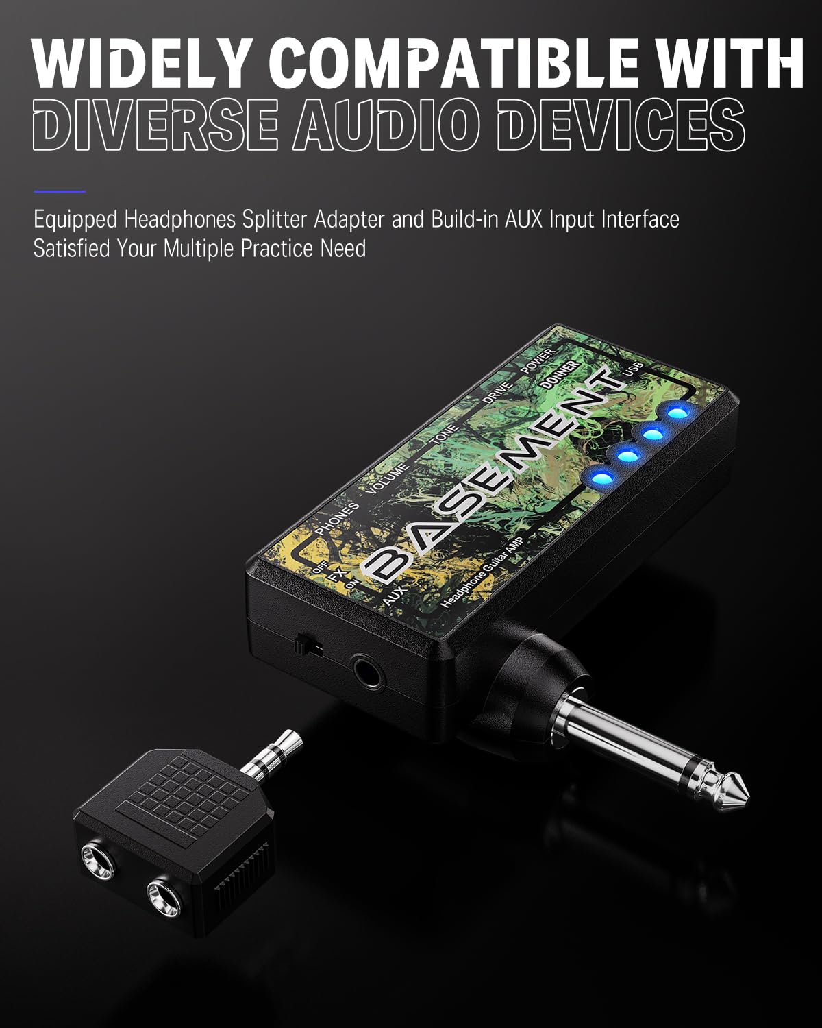 Donner Bass Guitar Headphone Amp Basement USB Rechargeable Mini Portable Bass Headphone Amplifier for Bass Guitar