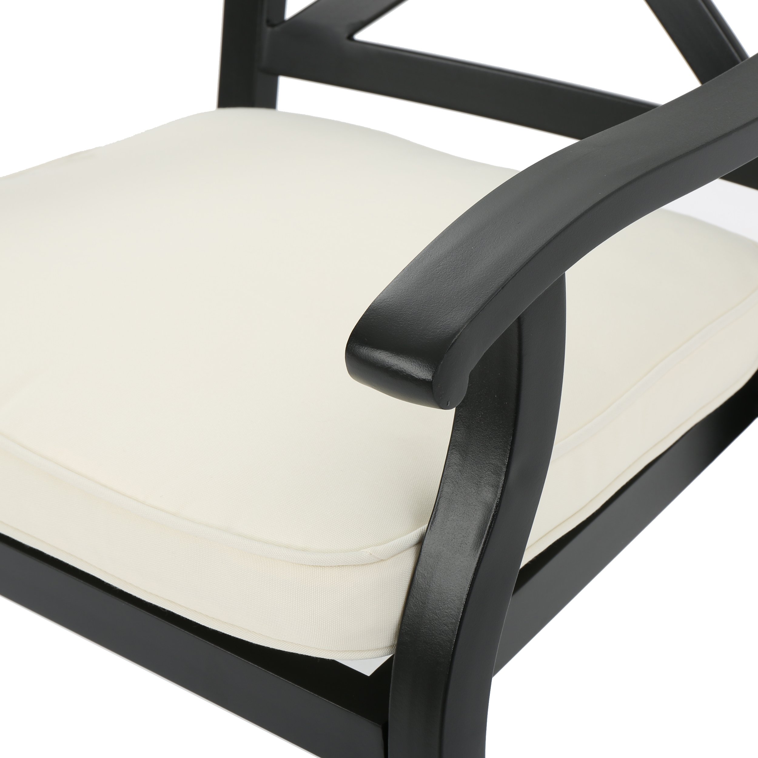 Christopher Knight Home Exuma Outdoor Cast Aluminum Dining Chairs with Water Resistant Cushions, 2-Pcs Set, Black / Ivory