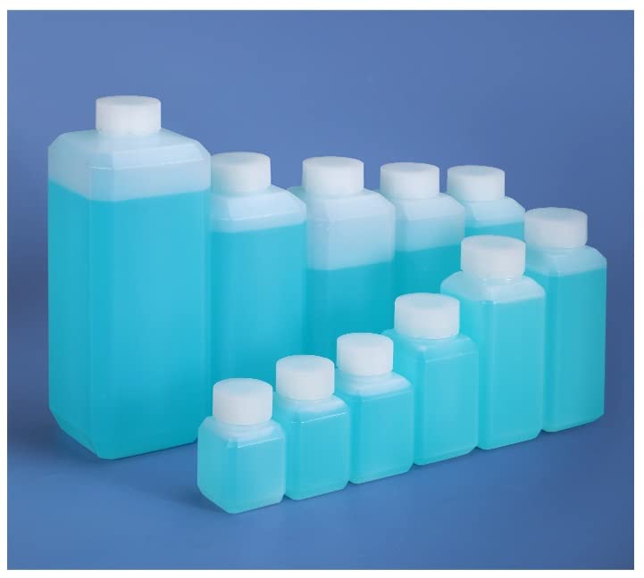 Bettomshin 10Pcs Narrow Mouth HDPE Reagent Bottle, 250mL/8.45oz Square Plastic Lab Chemical Reagent Bottle, Leak Proof, Translucent Sample Sealing Liquid/Solid Storage Container with Caps