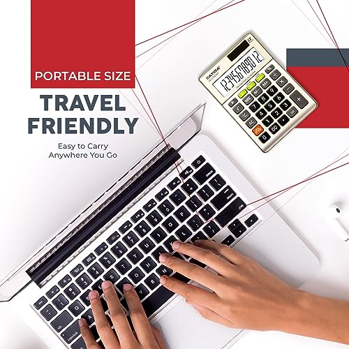 Desktop 12-Digit Business Calculator with Dual Power, Solar and Battery, for Basic, Finance and Tax Calculations, Desk Calculators for School or Office