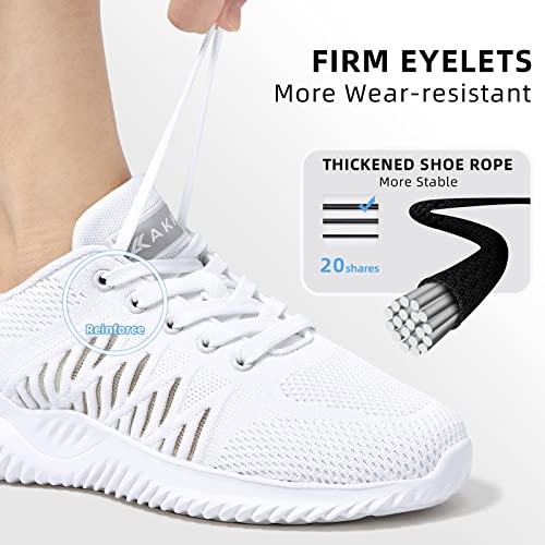 Akk White Gym Shoes for Women Workout Walking Tennis Slip on Memory Foam Comfortable Sneakers for Athletic Hollow Size 6