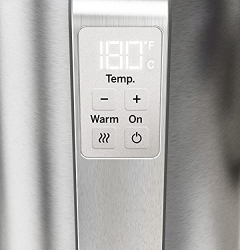 GE Electric Kettle | 6 Cup Capacity | Digital Temperature Control | Boils Water for Tea, Coffee in Minutes | Countertop Kitchen Essentials | 1500 Watts | Stainless Steel