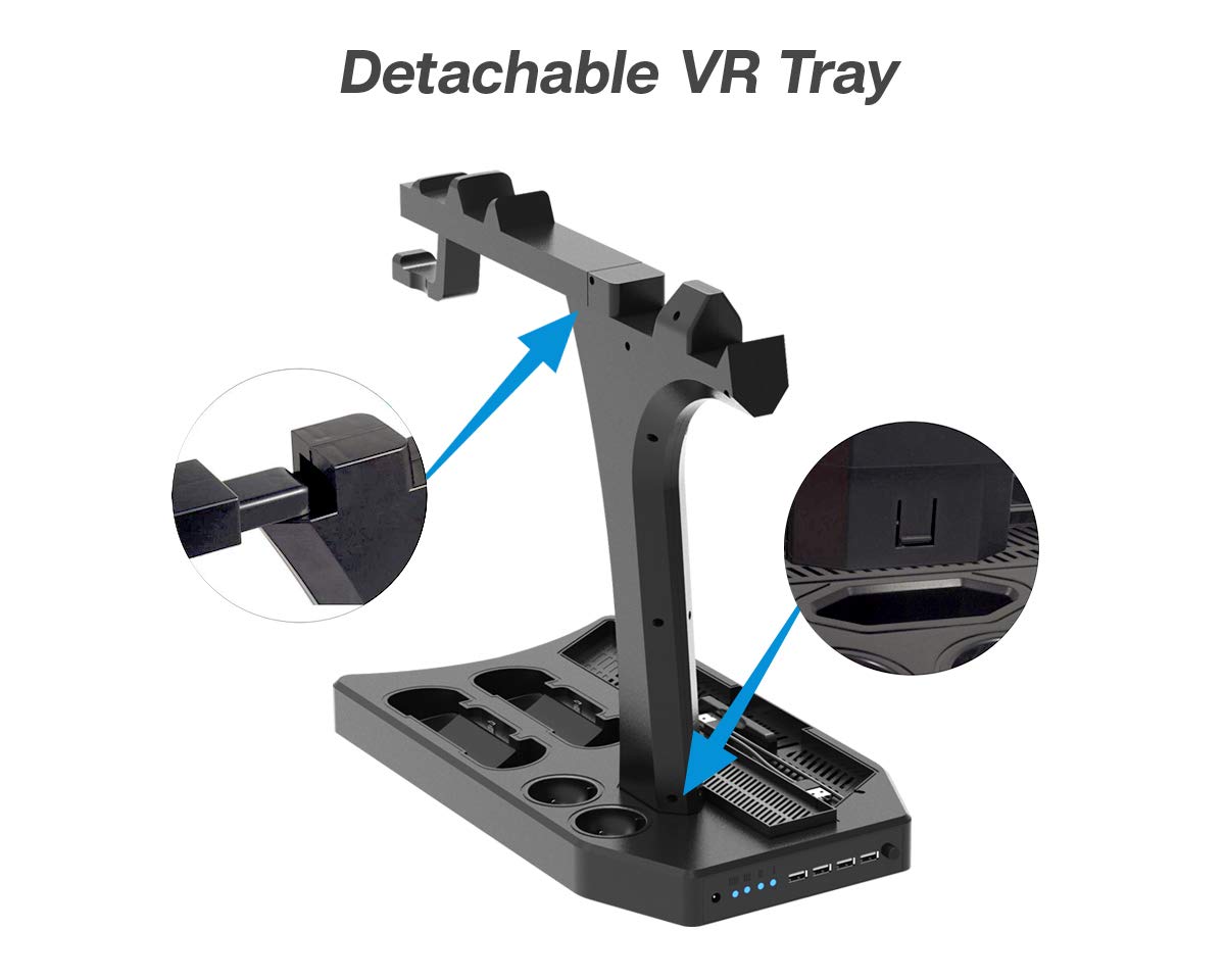 ElecGear Vertical Charging Stand with Cooling Fan PSVR Headset Storage Stand, Docking Station Charger Dock for Move and DualShock 4 Controller, PlayStation , PS VR