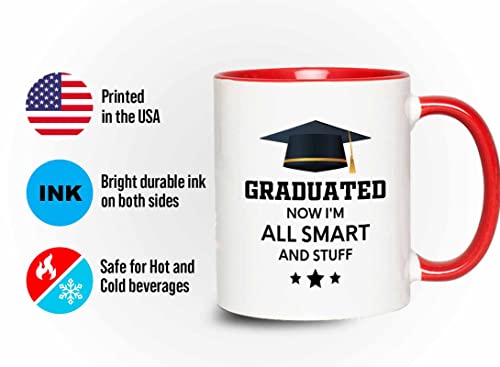Flairy Land Graduation 2Tone Red Mug 11oz - All Smart and Stuff - Graduation Gifts for Her Senior Graduation College Student College Graduate Classmate MBA Grad