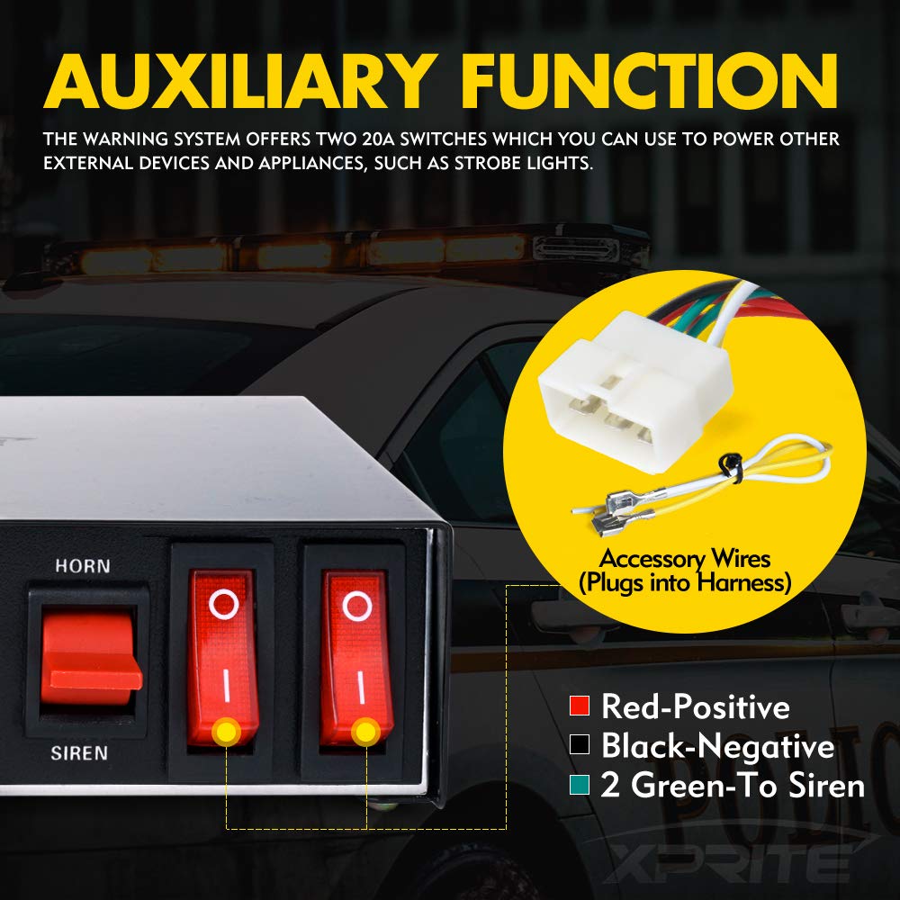 Xprite 200 Watt 8 Tones Emergency Warning Siren Speaker PA System Kit w/Handheld Microphone & Light Control Switches for Police Cars
